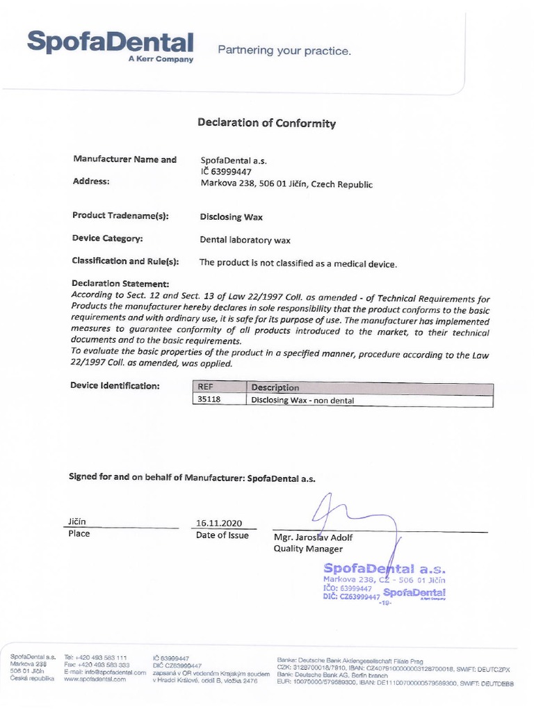 SpofaDental DoC Disclosing Wax | PDF