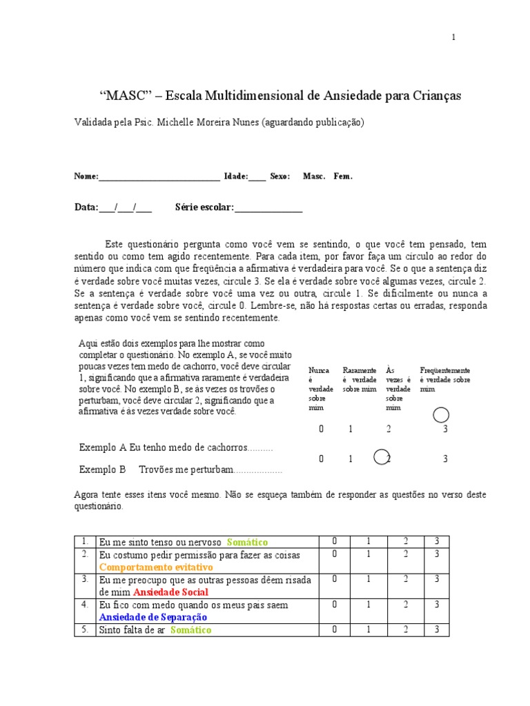 MASC - Escala Multidimensional de Ansiedade para Crianças | PDF | Ansiedade