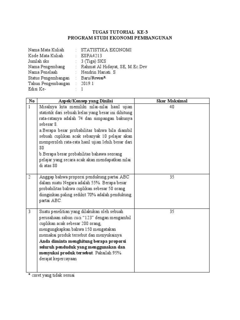 Tugas 3 Statistika Ekonimi Ut | PDF