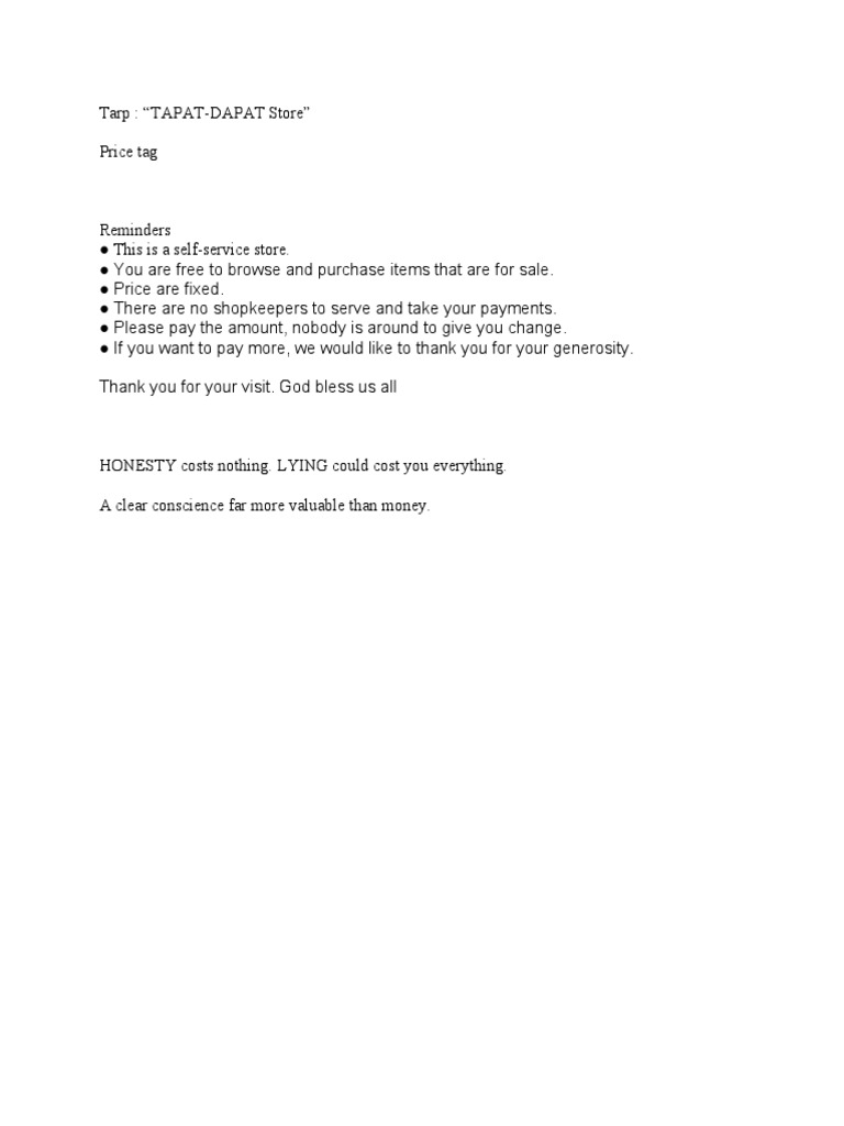 Honesty Store Print | PDF | Self-Improvement