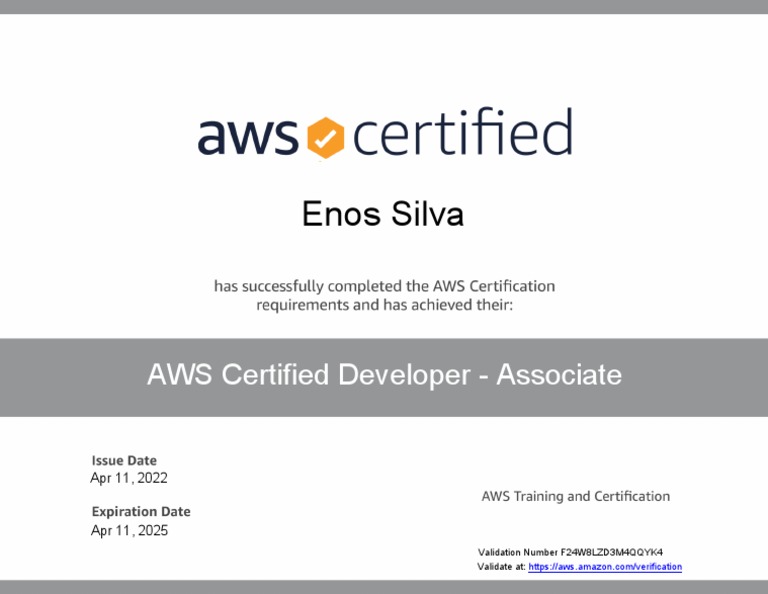 AWS Certified Developer - Associate Certificate | PDF | Business ...