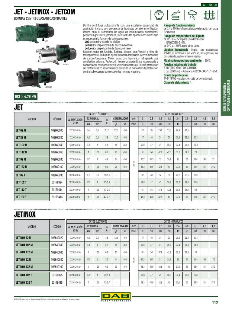 JET - JETINOX - JETCOM - Catálogo | PDF | Motor a reacción | Bomba