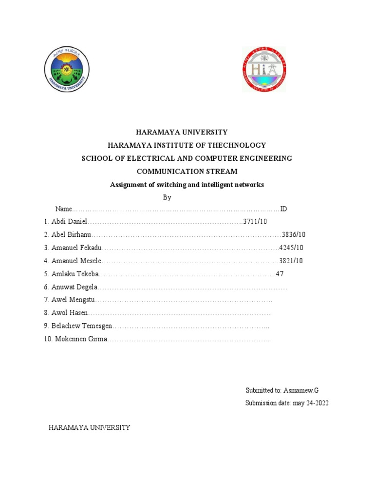 Haramaya University Haramaya Institute of Thechnology School of Electrical and Computer ...