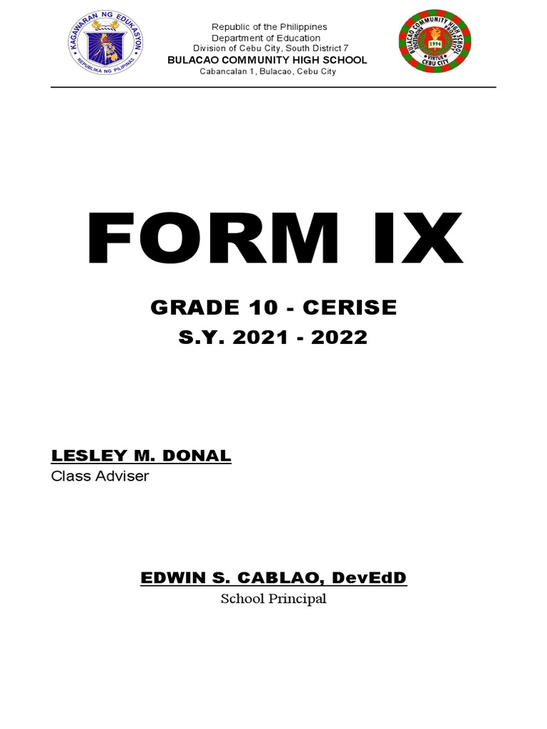 Form Ix: Grade 10 - Cerise | PDF