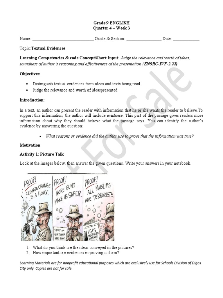 Types of Evidence in English 9 | PDF | Evidence | Information