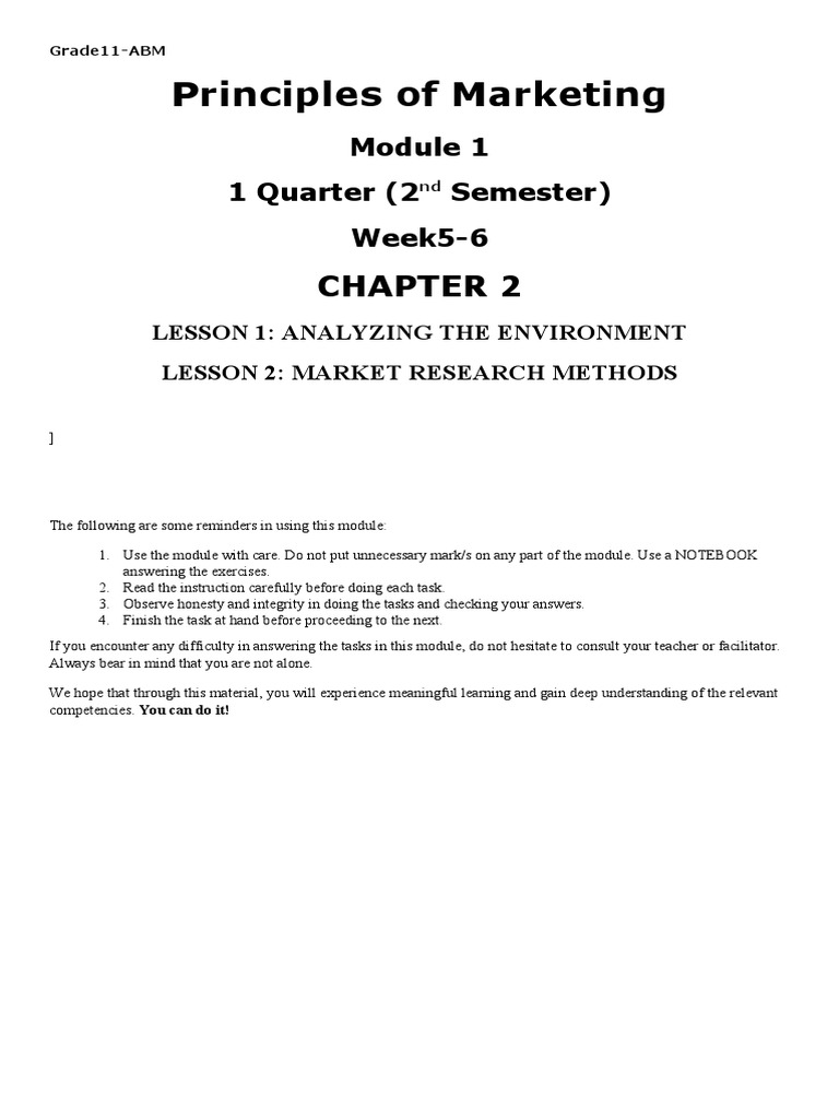 Principles of Marketing: 1 Quarter (2 Semester) Week5-6 | PDF | Survey ...