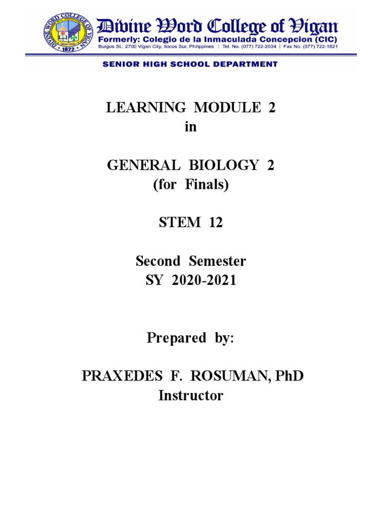 Learning Module 2 in General Biology 2 (For Finals) Stem 12 Second ...