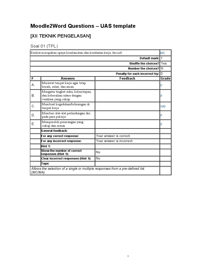 Template Soal Us TPL | PDF