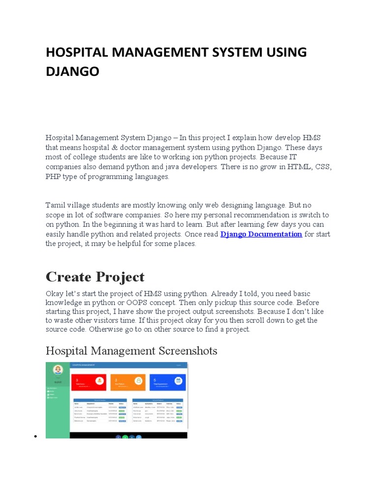 Hospital Management System Using Django | PDF | Php | Python (Programming Language)