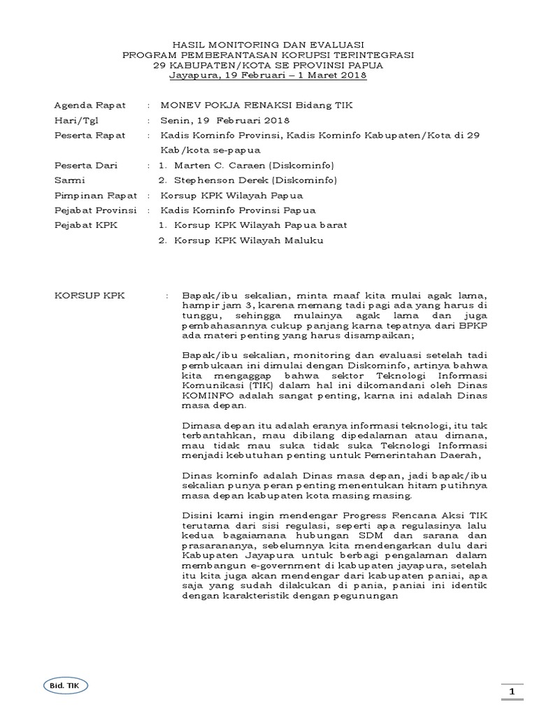 MONEV PROGRESS RENAKSI BIDANG TIK | PDF