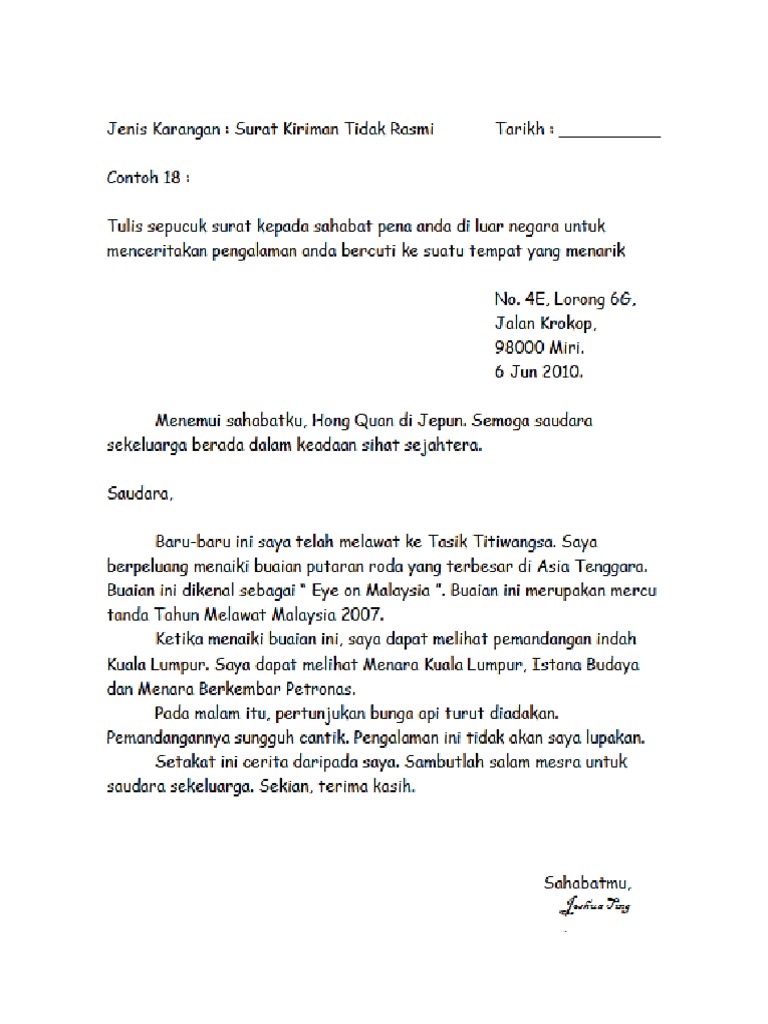 SURAT KIRIMAN TIDAK RASMI | PDF