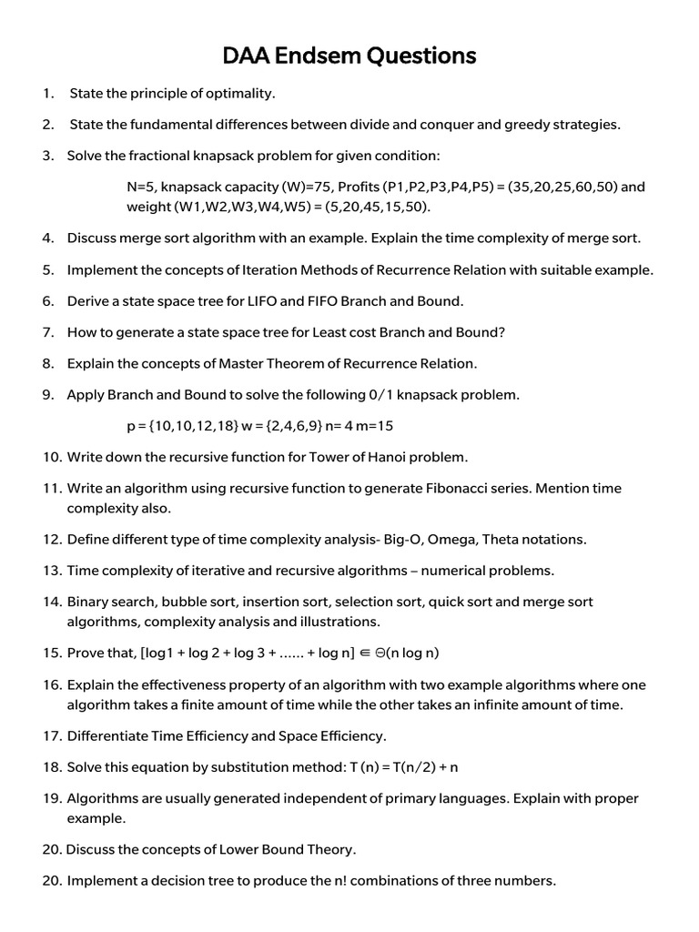 Daa Questions Pdf Dynamic Programming Computational Complexity Theory