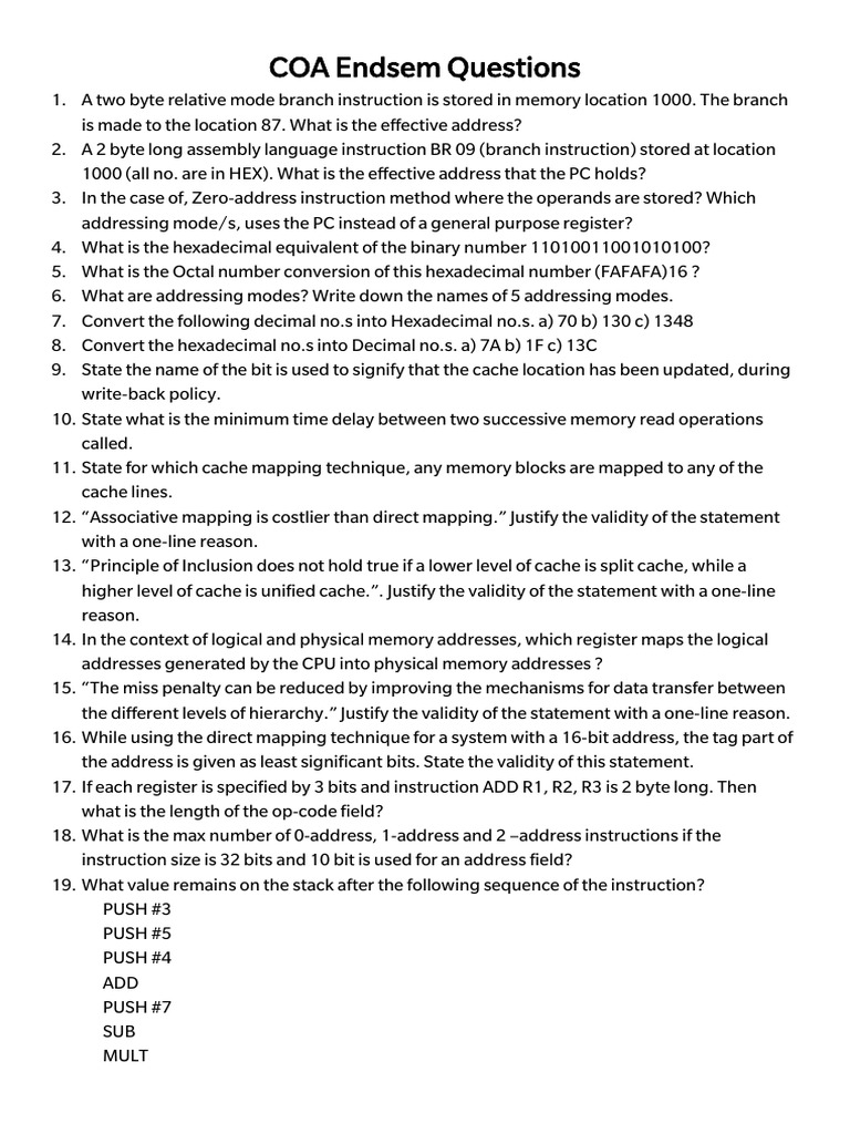 COA Questions | PDF | Cpu Cache | Computer Data Storage