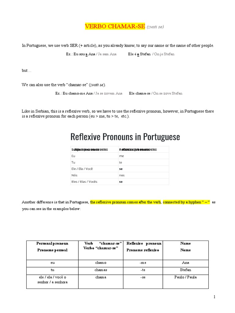 Verbo CHAMAR-SE | Download grátis PDF | Número gramatical | Morfologia ...