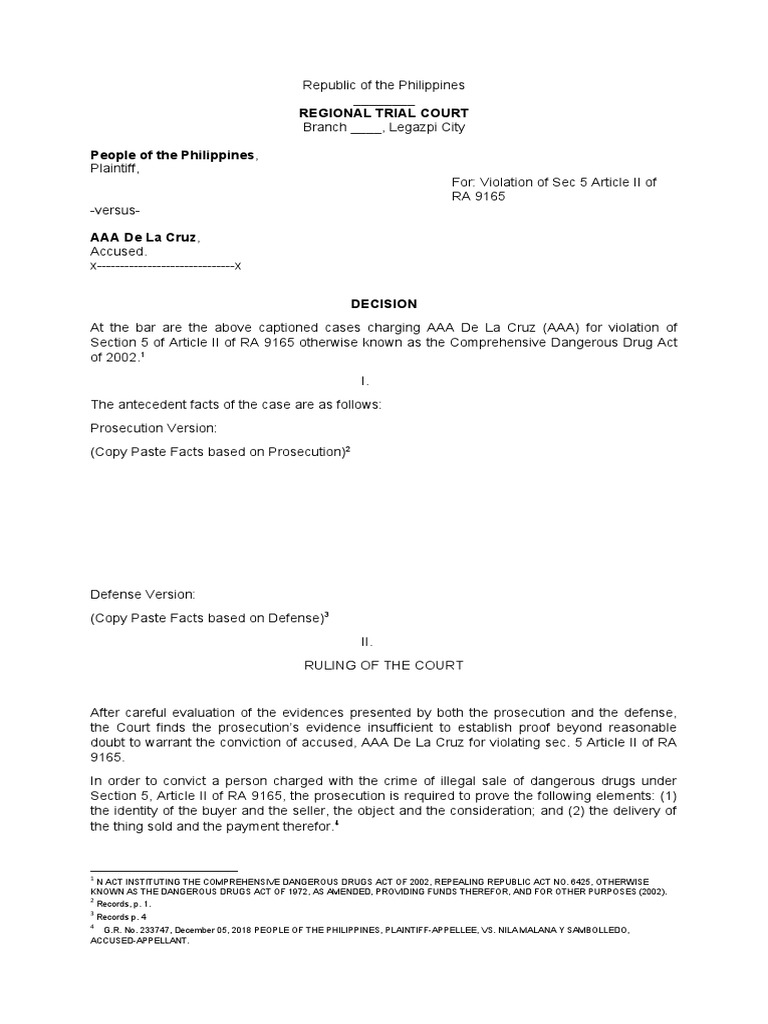 RTC Decision Format | PDF | Prosecutor | Evidence (Law)