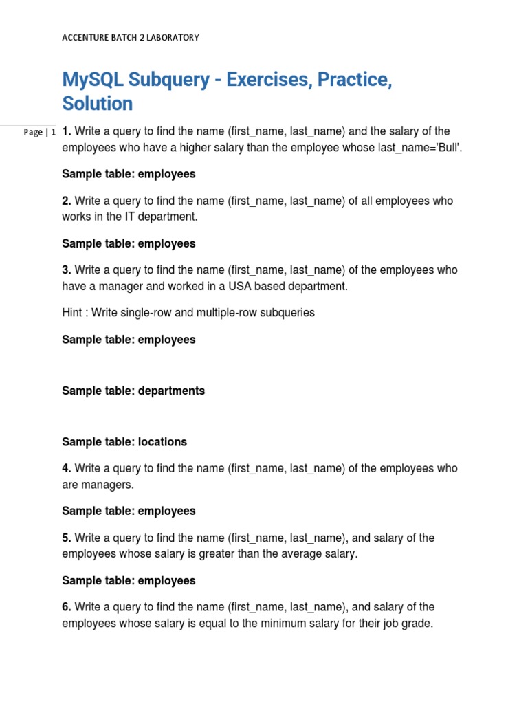 MySQL Subquery - Exercises, Practice, Solution | PDF | Data Management | Data Management Software