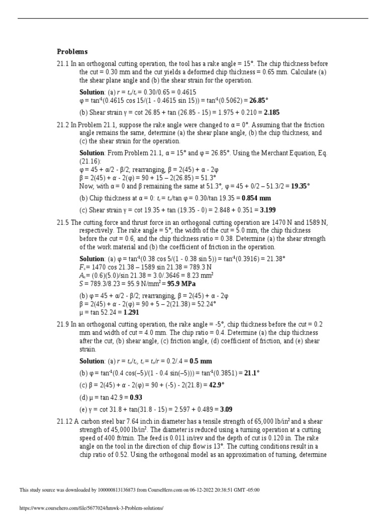 HMWK 3 Problem Solutions | PDF | Applied And Interdisciplinary Physics | Metalworking