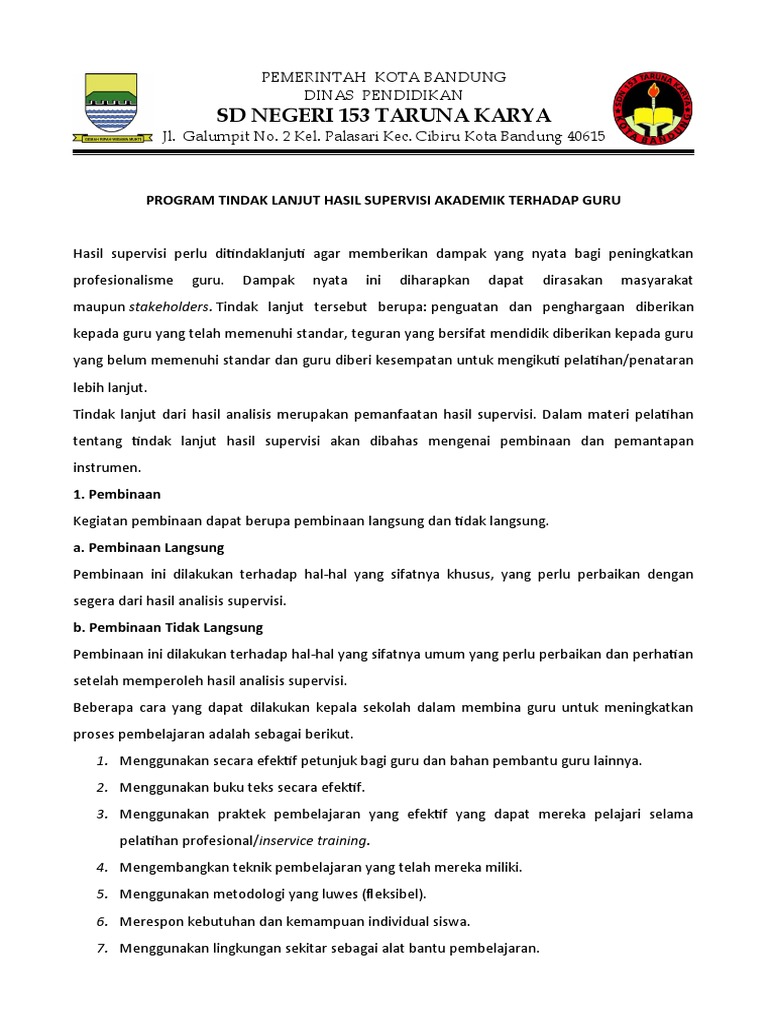 Program Tindak Lanjut Supervisi | PDF