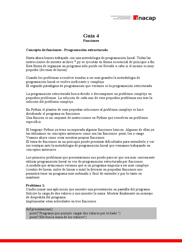Guía 4 funciones python | PDF