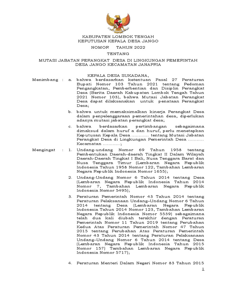 Contoh SK Mutasi | PDF