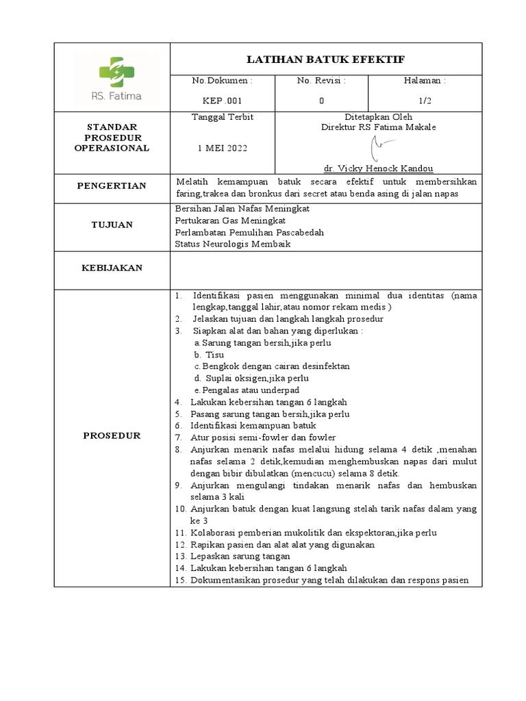 Sop Latihan Batuk Efektif | PDF