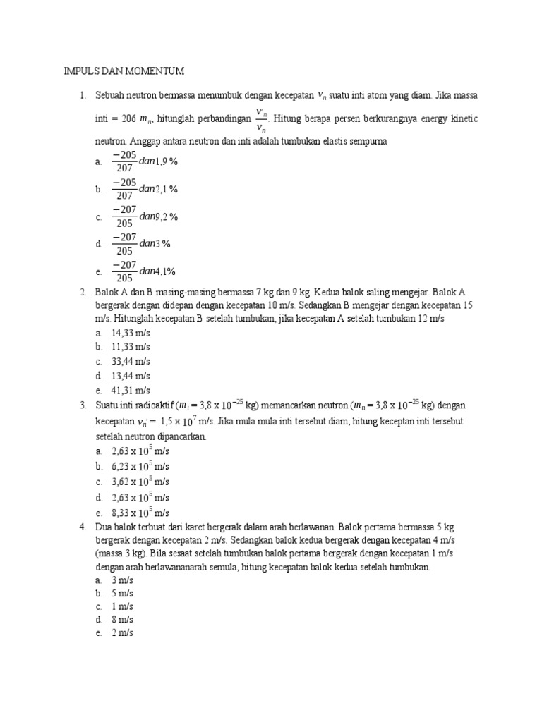 Soal dan Pembahasan Impuls dan Momentum | PDF | Metode & Bahan Ajar | Sains & Matematika