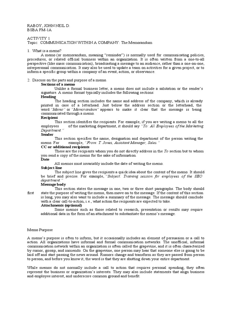 Activity 1 - The Memorandum | PDF | Memorandum | Paragraph