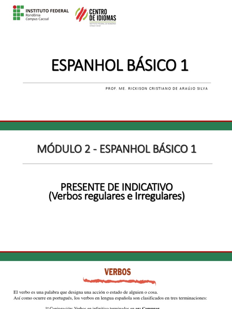 Espanhol Básico 1 - Aula 2 (Módulo 2) .30 | Download grátis PDF | Verbo | Morfología