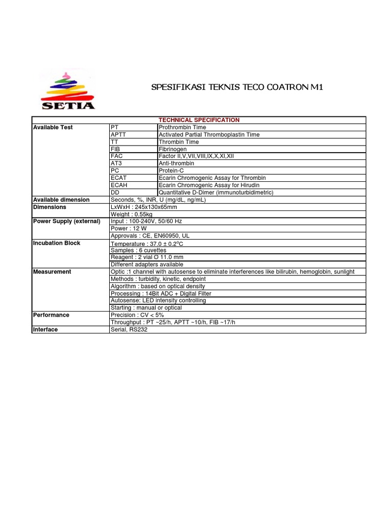 Spesifikasi Teknis Teco Coatron M1 | PDF