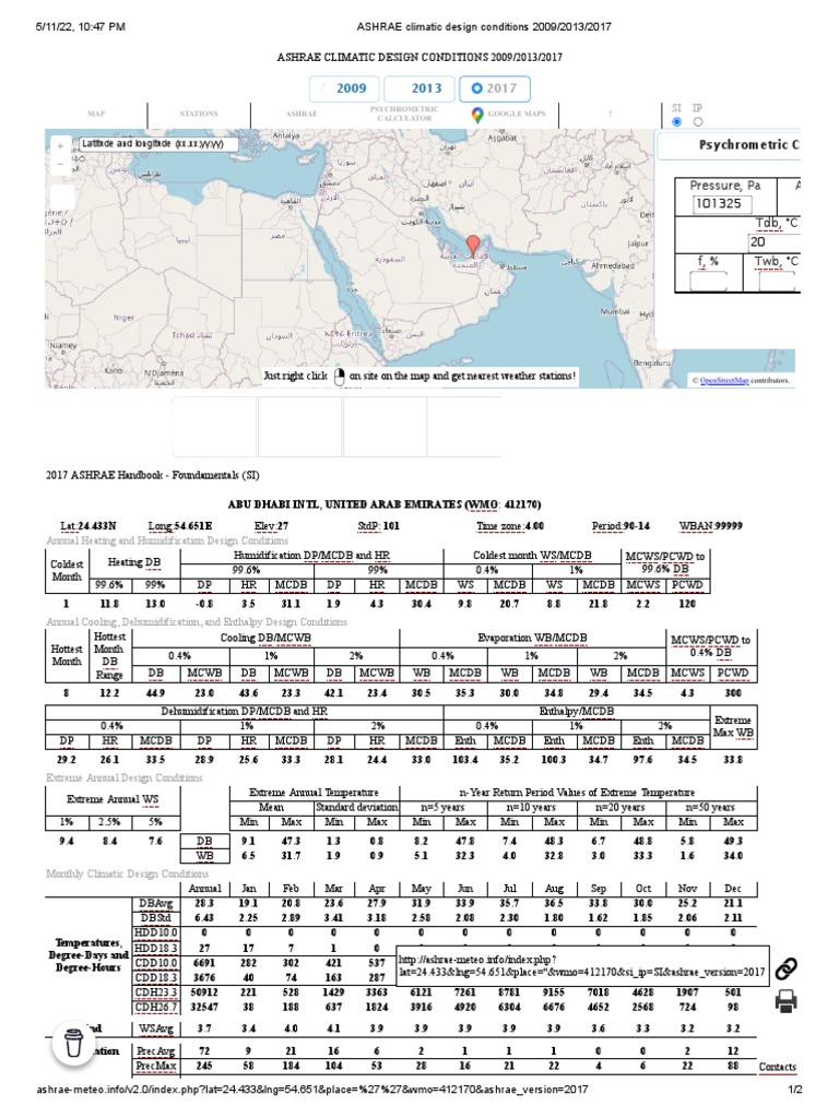 ASHRAE Abu Dhabi Climatic Design Conditions 2009 - 2013 - 2017 | PDF ...