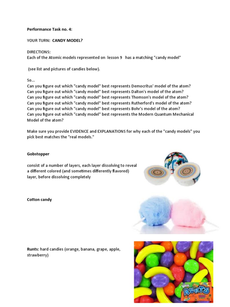 PERFORMANCE TASK #4 Candy Atomic Model | PDF