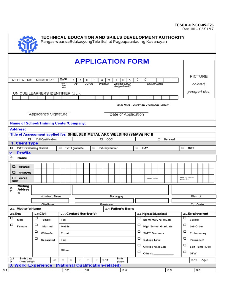 Application Form Smaw NC Ii | PDF