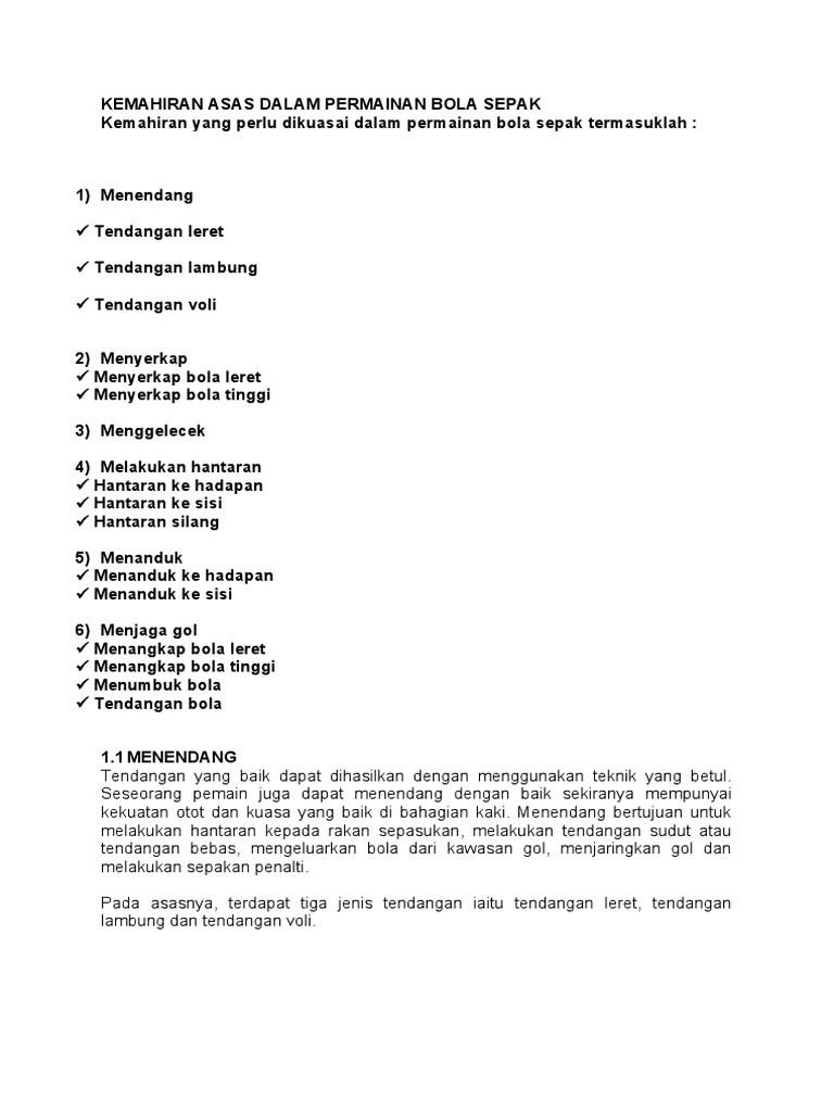 Kemahiran Asas Permainan Bola Sepak | PDF
