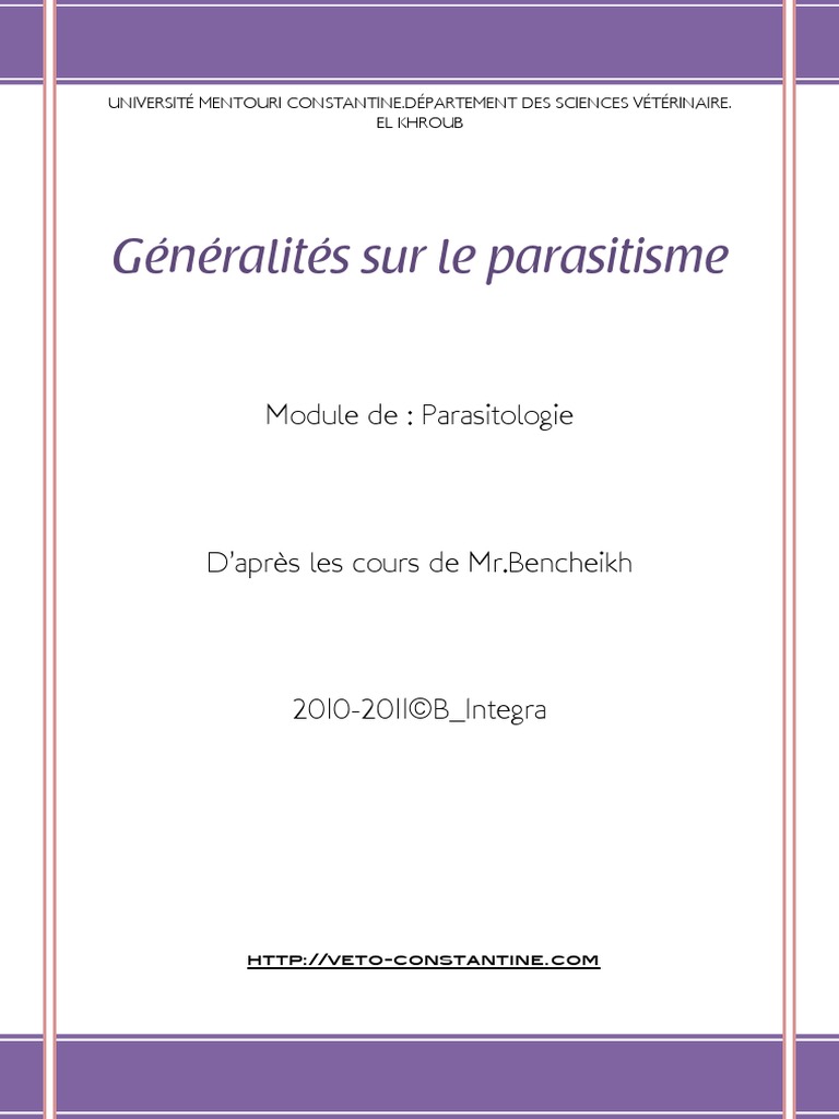 1 Generalites Sur Le Parasitisme | PDF | Parasitisme | Parasitologie