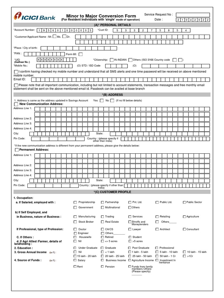 Minor To Major Form 195601000005 21042022 | PDF | Banks | Debit Card