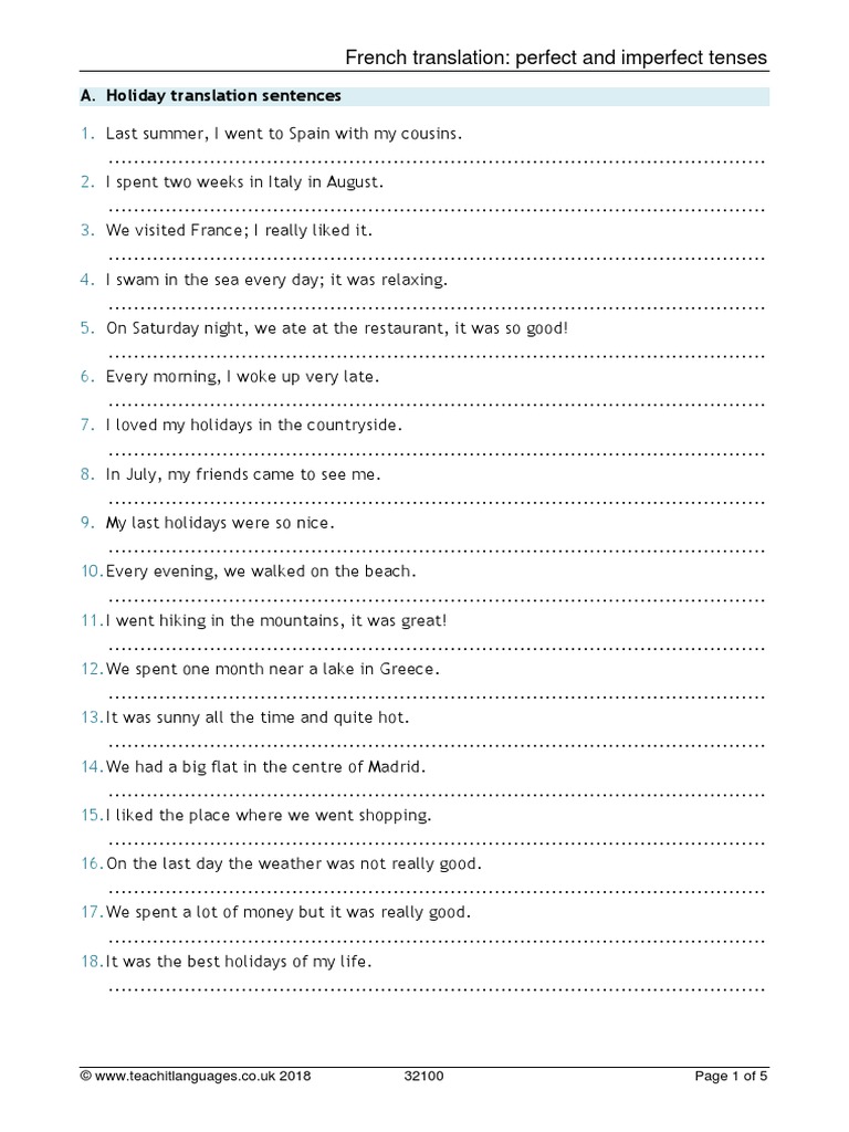French Translation: Perfect and Imperfect Tenses: A. Holiday ...