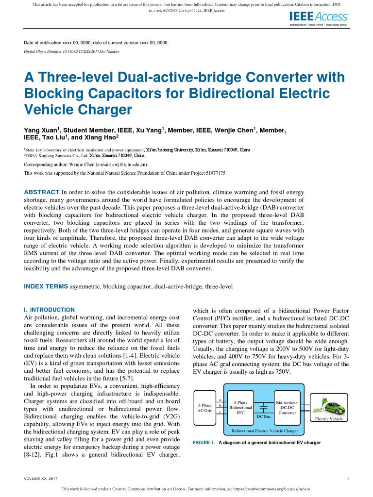 A Three Level Dual Active Bridge Converter With Bl Pdf Electric Vehicle Capacitor