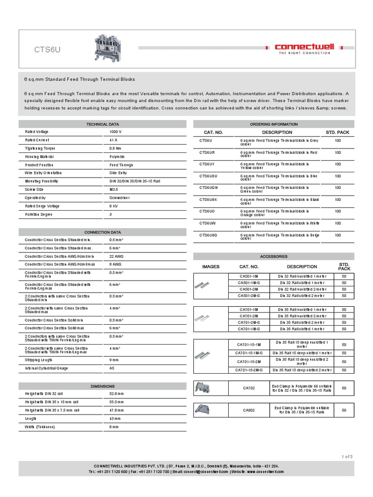 Cts6U: 6 SQ - MM Standard Feed Through Terminal Blocks | PDF ...