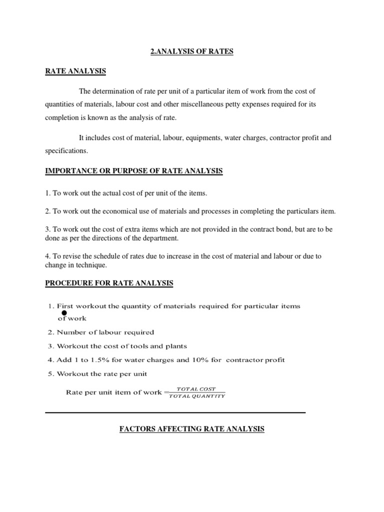 Notes 2 Rate Analysis | PDF | Cost | Concrete
