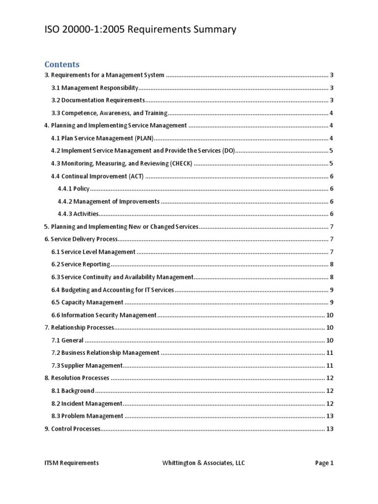 ISO 20000-1 Requirements Summary | PDF | Service Level Agreement ...