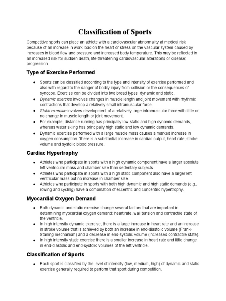 Classifying Sports by Cardiovascular Demands | PDF | Heart | Heart Rate