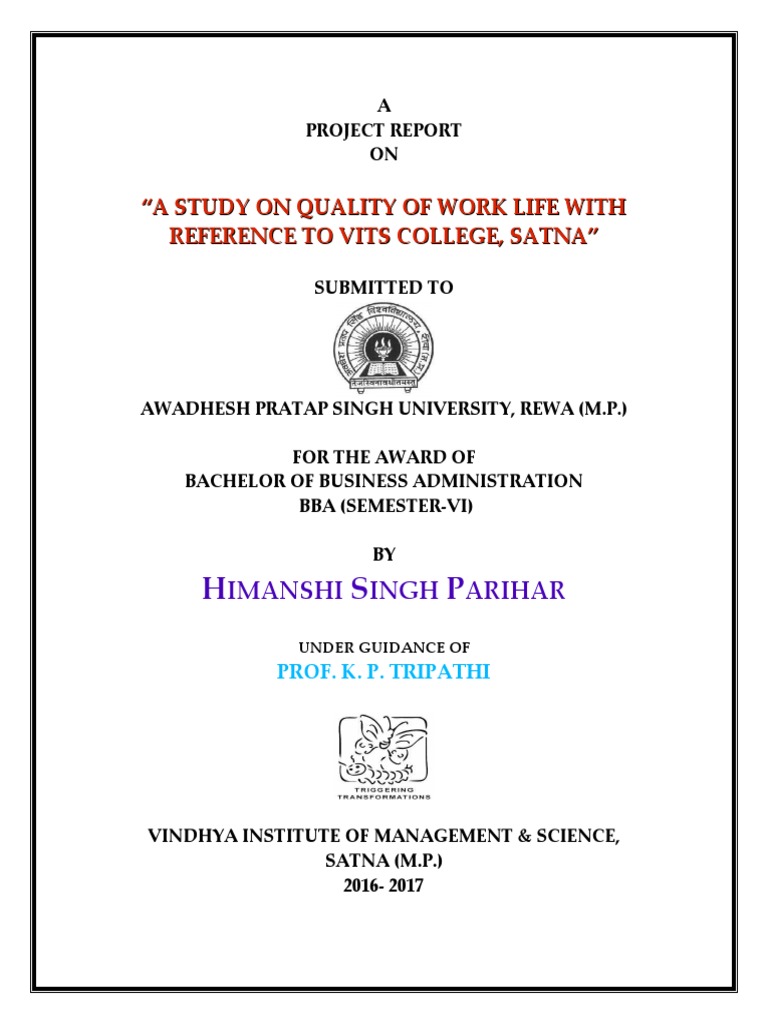 Quality of Work Life With Reference To Vits College | PDF | Job ...