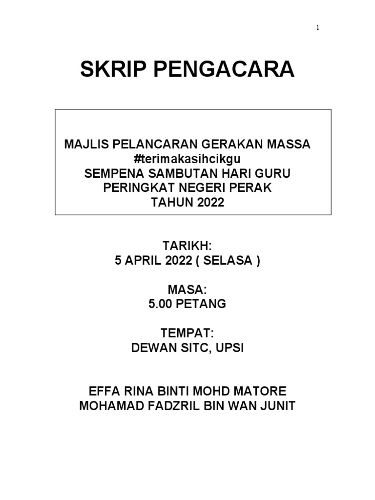 Contoh Skrip Pengacara Majlis Hari Guru | PDF