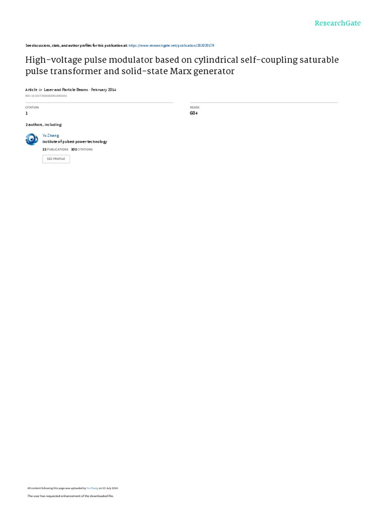 High-Voltage Pulse Modulator Based On Cylindrical Self-Coupling ...