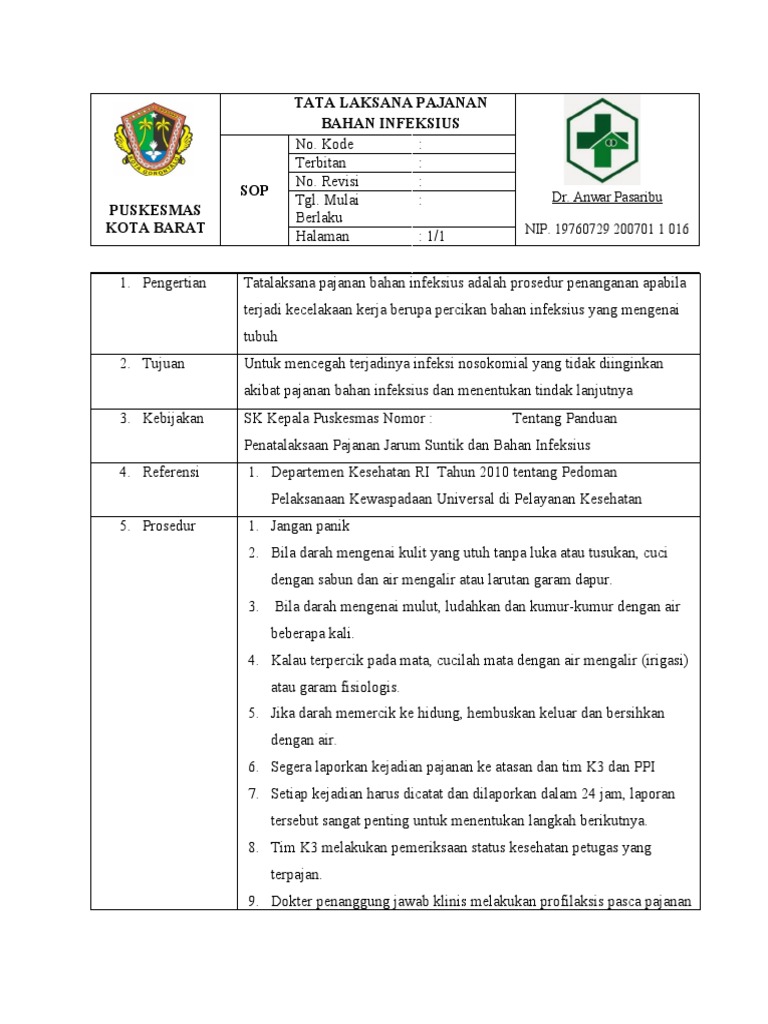 SOP Pajanan Bahan Infeksius | PDF