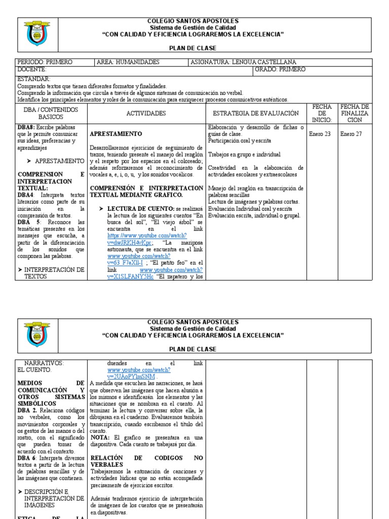 Plan de Clase Lengua Castellana | PDF | Comunicación | Comprensión lectora