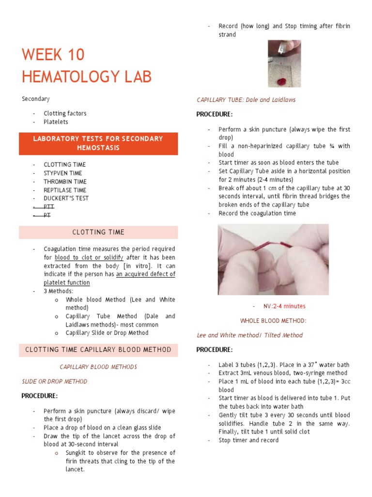 Week 10 Hematology Lab: Laboratory Tests For Secondary Hemostasis ...