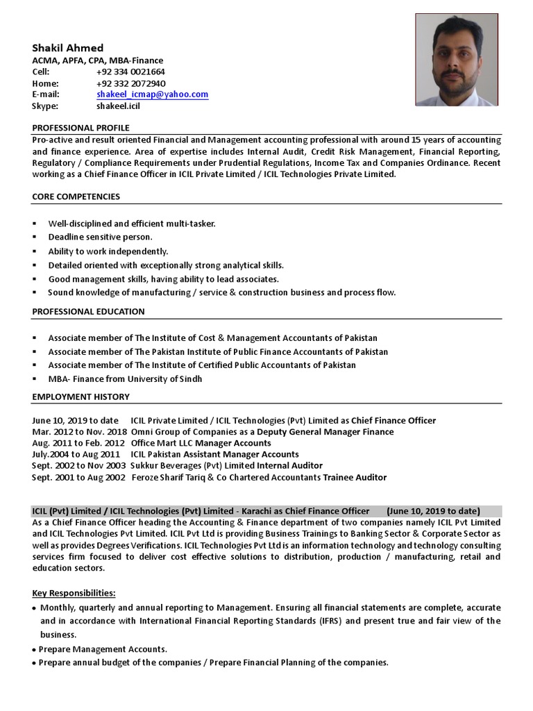 Shakil Ahmed - CV PK | PDF | Audit | Accountant