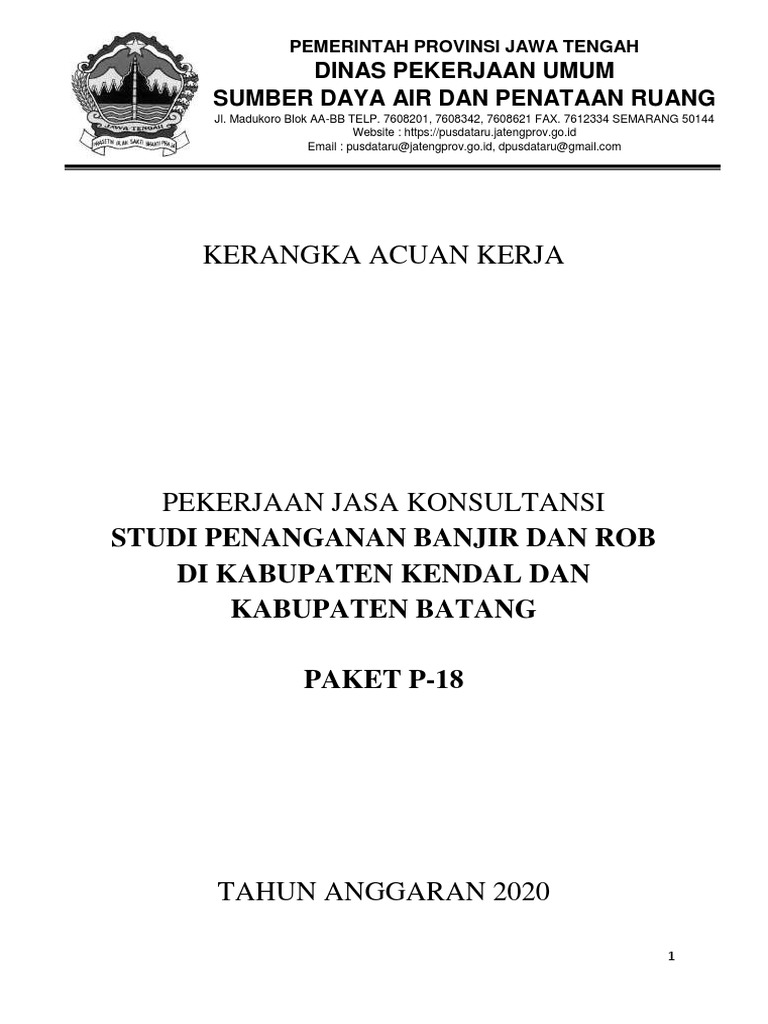 Kerangka Acuan Kerja Pekerjaan Jasa Konsultansi Studi Penanganan Banjir Dan Rob Di Kabupaten ...