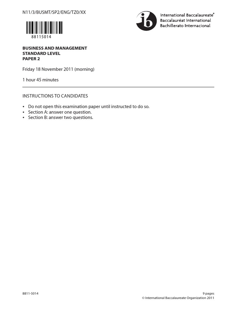 Business and Management Standard Level Paper 2 | PDF | Workweek And ...